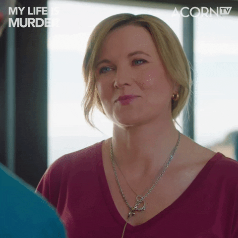 Happy Lucy Lawless GIF by Acorn TV - Find & Share on GIPHY