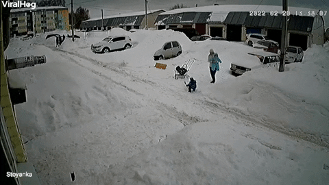 Massive Amount Of Snow Slides Off Roof Near Family GIFs - Get the best ...